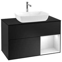 Villeroy & Boch Villeroy und Boch Finion Waschtischunterschrank G782MTPD 100cm, Abdeckplatte black matt, Emotion, Regale White matt lacquer, Black matt lacquer