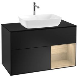 Villeroy & Boch Villeroy und Boch Finion Waschtischunterschrank G782PCPD 100cm, Abdeckplatte black matt, Emotion, Regale Oak Veneer, Black matt lacquer