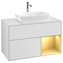 Villeroy & Boch Villeroy und Boch Finion Waschtischunterschrank G781HFMT 100cm, Abdeckplatte white matt, Emotion, Regale Gold matt lacquer, White matt lacquer