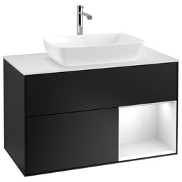 Villeroy & Boch Villeroy und Boch Finion Waschtischunterschrank G781GFPD 100cm, Abdeckplatte white matt, Emotion, Regale Glossy white lacquer, Black matt lacquer