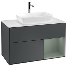 Villeroy & Boch Villeroy und Boch Finion Waschtischunterschrank G781GMHG 100cm, Abdeckplatte white matt, Emotion, Regale Olive matt lacquer, Midnight Blue Matt Lacquer