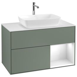 Villeroy & Boch Villeroy und Boch Finion Waschtischunterschrank G781GFGM 100cm, Abdeckplatte white matt, Emotion, Regale Glossy white lacquer, Olive Matt Lacquer