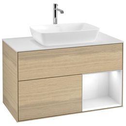 Villeroy & Boch Villeroy und Boch Finion Waschtischunterschrank G781GFPC 100cm, Abdeckplatte white matt, Emotion, Regale Glossy white lacquer, Oak Veneer