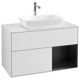 Villeroy & Boch Villeroy und Boch Finion Waschtischunterschrank G781PDMT 100cm, Abdeckplatte white matt, Emotion, Regale Black matt lacquer, White matt lacquer