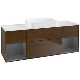 Villeroy & Boch Villeroy und Boch Finion Waschtischunterschrank G741GKGN 160x60,3x50,1cm, Regale Anthracite matt lacquer, Walnut veneer