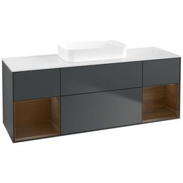 Villeroy & Boch Villeroy und Boch Finion Waschtischunterschrank F741GNHG 160x60,3x50,1cm, Regale Walnut veneer, Midnight Blue Matt Lacquer