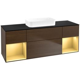 Villeroy & Boch Villeroy und Boch Finion Waschtischunterschrank F742HFGN 160x60,3x50,1cm, Regale Gold matt lacquer, Walnut veneer