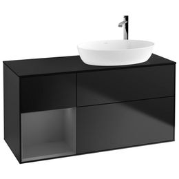 Villeroy & Boch Villeroy und Boch Finion Waschtischunterschrank F922GKPD 120cm, Abdeckplatte black matt, Regale Anthracite matt lacquer, Black matt lacquer