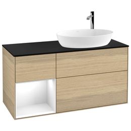 Villeroy & Boch Villeroy und Boch Finion Waschtischunterschrank F922GFPC 120cm, Abdeckplatte black matt, Regale Glossy white lacquer, Oak Veneer