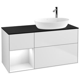 Villeroy & Boch Villeroy und Boch Finion Waschtischunterschrank F922GFMT 120cm, Abdeckplatte black matt, Regale Glossy white lacquer, White matt lacquer