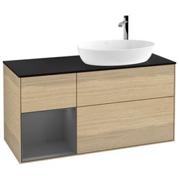 Villeroy & Boch Villeroy und Boch Finion Waschtischunterschrank F922GKPC 120cm, Abdeckplatte black matt, Regale Anthracite matt lacquer, Oak Veneer