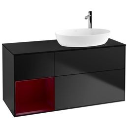 Villeroy & Boch Villeroy und Boch Finion Waschtischunterschrank F922HBPD 120cm, Abdeckplatte black matt, Regale Peony matt lacquer, Black matt lacquer