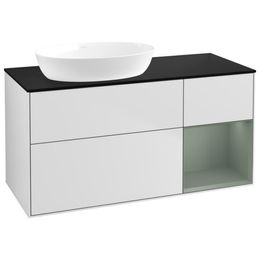 Villeroy & Boch Villeroy und Boch Finion Waschtischunterschrank GA52GMMT 120cm, Abdeckplatte black matt, Emotion, Regale Olive matt lacquer, White matt lacquer