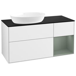 Villeroy & Boch Villeroy und Boch Finion Waschtischunterschrank GA52GMGF 120cm, Abdeckplatte black matt, Emotion, Regale Olive matt lacquer, Glossy white lacquer