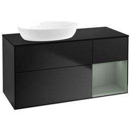 Villeroy & Boch Villeroy und Boch Finion Waschtischunterschrank GA52GMPD 120cm, Abdeckplatte black matt, Emotion, Regale Olive matt lacquer, Black matt lacquer