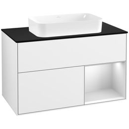 Villeroy & Boch Villeroy und Boch Finion Waschtischunterschrank G662MTGF 100x60,3x50,1cm, Regal rechts White matt lacquer, Glossy white lacquer
