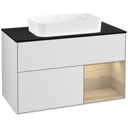 Villeroy & Boch Villeroy und Boch Finion Waschtischunterschrank G662PCMT 100x60,3x50,1cm, Regal rechts Oak Veneer, White matt lacquer