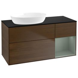 Villeroy & Boch Villeroy und Boch Finion Waschtischunterschrank GA52GMGN 120cm, Abdeckplatte black matt, Emotion, Regale Olive matt lacquer, Walnut veneer