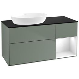 Villeroy & Boch Villeroy und Boch Finion Waschtischunterschrank GA52GFGM 120cm, Abdeckplatte black matt, Emotion, Regale Glossy white lacquer, Olive Matt Lacquer
