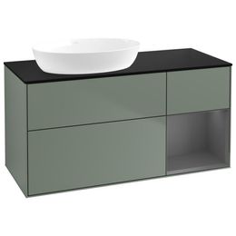 Villeroy & Boch Villeroy und Boch Finion Waschtischunterschrank GA52GKGM 120cm, Abdeckplatte black matt, Emotion, Regale Anthracite matt lacquer, Olive Matt Lacquer