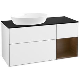 Villeroy & Boch Villeroy und Boch Finion Waschtischunterschrank GA52GNGF 120cm, Abdeckplatte black matt, Emotion, Regale Walnut Veneer, Glossy white lacquer