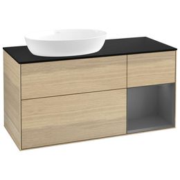 Villeroy & Boch Villeroy und Boch Finion Waschtischunterschrank GA52GKPC 120cm, Abdeckplatte black matt, Emotion, Regale Anthracite matt lacquer, Oak Veneer