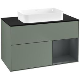Villeroy & Boch Villeroy und Boch Finion Waschtischunterschrank G662HGGM 100x60,3x50,1cm, Regal rechts Midnight Blue Matt Lacquer, Olive Matt Lacquer
