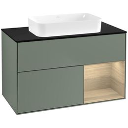 Villeroy & Boch Villeroy und Boch Finion Waschtischunterschrank G662PCGM 100x60,3x50,1cm, Regal rechts Oak Veneer, Olive Matt Lacquer