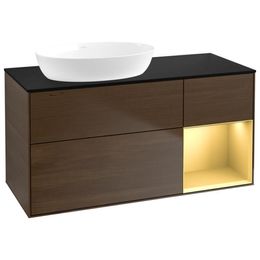 Villeroy & Boch Villeroy und Boch Finion Waschtischunterschrank GA52HFGN 120cm, Abdeckplatte black matt, Emotion, Regale Gold matt lacquer, Walnut veneer