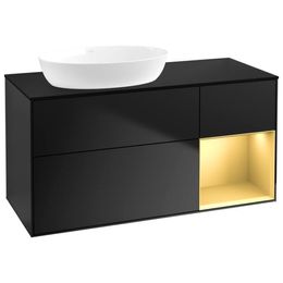 Villeroy & Boch Villeroy und Boch Finion Waschtischunterschrank GA52HFPD 120cm, Abdeckplatte black matt, Emotion, Regale Gold matt lacquer, Black matt lacquer
