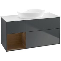 Villeroy & Boch Villeroy und Boch Finion Waschtischunterschrank FA61GNHG 120cm, Abdeckplatte white matt, Regale Walnut Veneer, Midnight Blue Matt Lacquer