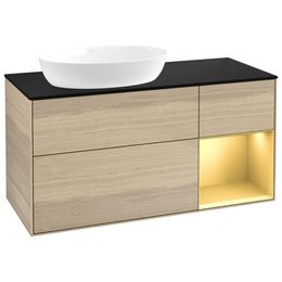 Villeroy & Boch Villeroy und Boch Finion Waschtischunterschrank GA52HFPC 120cm, Abdeckplatte black matt, Emotion, Regale Gold matt lacquer, Oak Veneer
