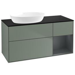 Villeroy & Boch Villeroy und Boch Finion Waschtischunterschrank GA52HGGM 120cm, Abdeckplatte black matt, Emotion, Regale Midnight matt lacquer, Olive Matt Lacquer