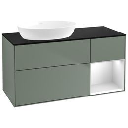 Villeroy & Boch Villeroy und Boch Finion Waschtischunterschrank GA52MTGM 120cm, Abdeckplatte black matt, Emotion, Regale White matt lacquer, Olive Matt Lacquer