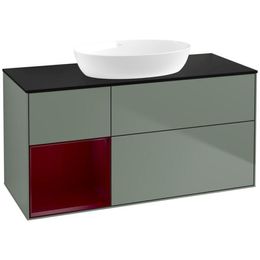 Villeroy & Boch Villeroy und Boch Finion Waschtischunterschrank FA62HBGM 120cm, Abdeckplatte black matt, Regale Peony matt lacquer, Olive Matt Lacquer