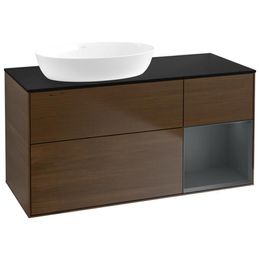 Villeroy & Boch Villeroy und Boch Finion Waschtischunterschrank GA52HGGN 120cm, Abdeckplatte black matt, Emotion, Regale Midnight matt lacquer, Walnut veneer