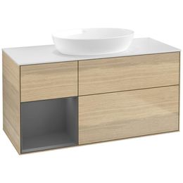 Villeroy & Boch Villeroy und Boch Finion Waschtischunterschrank FA61GKPC 120cm, Abdeckplatte white matt, Regale Anthracite matt lacquer, Oak Veneer