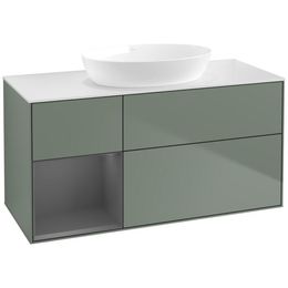 Villeroy & Boch Villeroy und Boch Finion Waschtischunterschrank FA61GKGM 120cm, Abdeckplatte white matt, Regale Anthracite matt lacquer, Olive Matt Lacquer