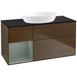 Villeroy & Boch Villeroy und Boch Finion Waschtischunterschrank FA62GMGN 120cm, Abdeckplatte black matt, Regale Olive matt lacquer, Walnut veneer