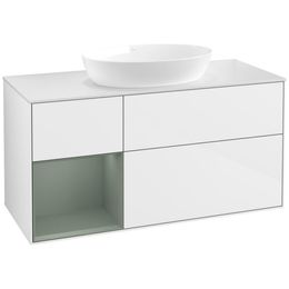 Villeroy & Boch Villeroy und Boch Finion Waschtischunterschrank FA61GMGF 120cm, Abdeckplatte white matt, Regale Olive matt lacquer, Glossy white lacquer