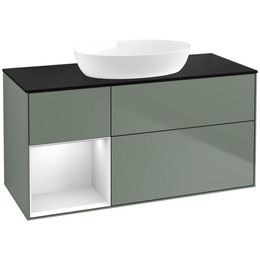Villeroy & Boch Villeroy und Boch Finion Waschtischunterschrank FA62MTGM 120cm, Abdeckplatte black matt, Regale White matt lacquer, Olive Matt Lacquer