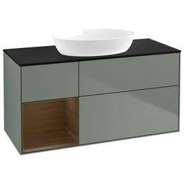 Villeroy & Boch Villeroy und Boch Finion Waschtischunterschrank GA62GNGM 120cm, Abdeckplatte black matt, Emotion, Regale Walnut Veneer, Olive Matt Lacquer