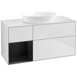 Villeroy & Boch Villeroy und Boch Finion Waschtischunterschrank FA61PDMT 120cm, Abdeckplatte white matt, Regale Black matt lacquer, White matt lacquer