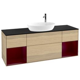 Villeroy & Boch Villeroy und Boch Finion Waschtischunterschrank G982HBPC 160cm, Abdeckplatte black matt, Emotion, Regale Peony matt lacquer, Oak Veneer