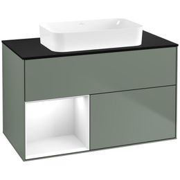 Villeroy & Boch Villeroy und Boch Finion Waschtischunterschrank G652GFGM 100x60,3x50,1cm, Regal links Glossy white lacquer, Olive Matt Lacquer