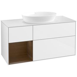 Villeroy & Boch Villeroy und Boch Finion Waschtischunterschrank FA61GNGF 120cm, Abdeckplatte white matt, Regale Walnut Veneer, Glossy white lacquer