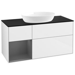 Villeroy & Boch Villeroy und Boch Finion Waschtischunterschrank GA62GKGF 120cm, Abdeckplatte black matt, Emotion, Regale Anthracite matt lacquer, Glossy white lacquer