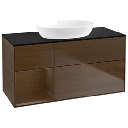 Villeroy & Boch Villeroy und Boch Finion Waschtischunterschrank GA62GNGN 120cm, Abdeckplatte black matt, Emotion, Regale Walnut Veneer, Walnut veneer