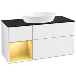 Villeroy & Boch Villeroy und Boch Finion Waschtischunterschrank GA62HFGF 120cm, Abdeckplatte black matt, Emotion, Regale Gold matt lacquer, Glossy white lacquer