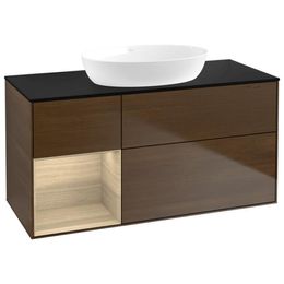 Villeroy & Boch Villeroy und Boch Finion Waschtischunterschrank GA62PCGN 120cm, Abdeckplatte black matt, Emotion, Regale Oak Veneer, Walnut veneer